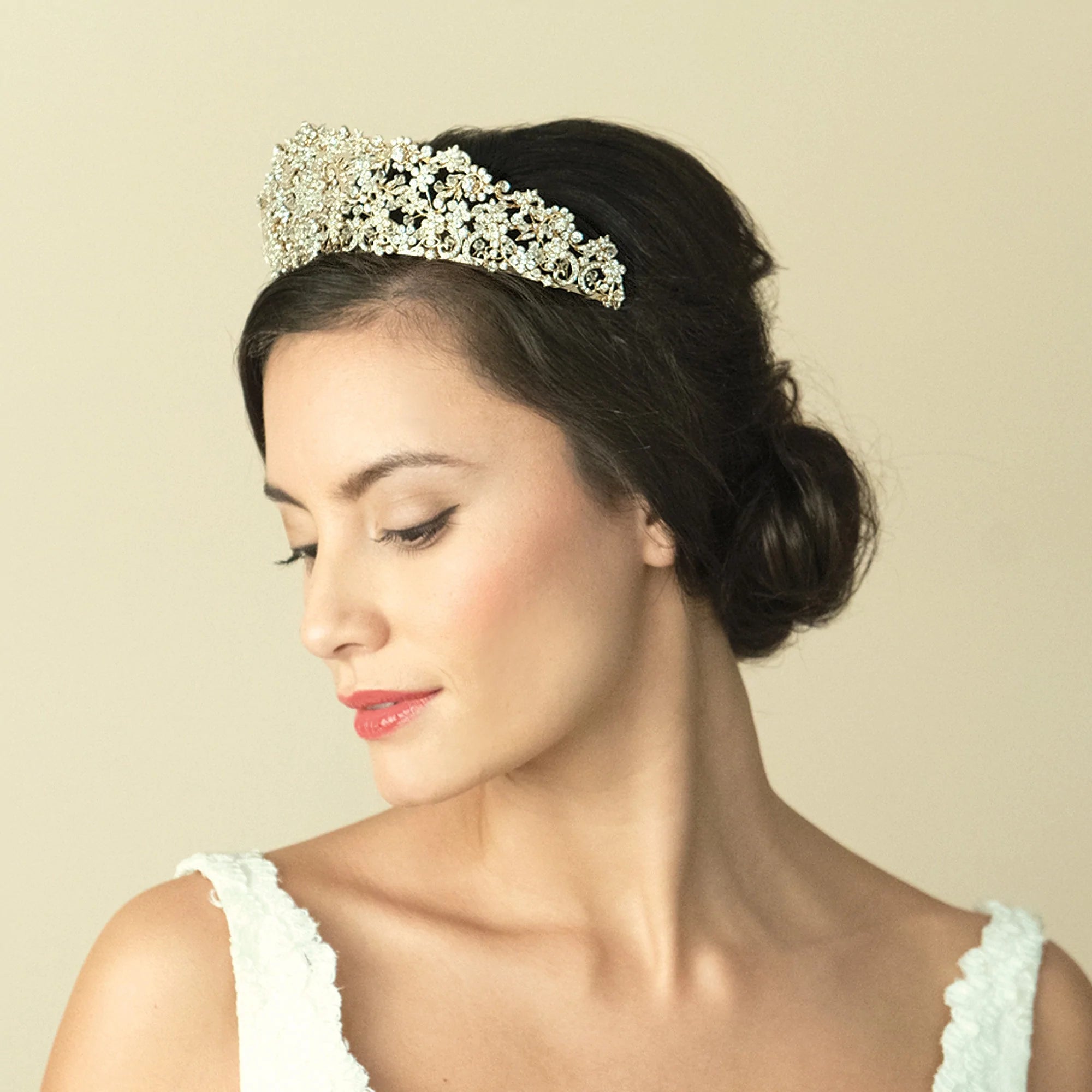 Gold Crystal Wedding Tiara, Phoenix Topknot Tiaras